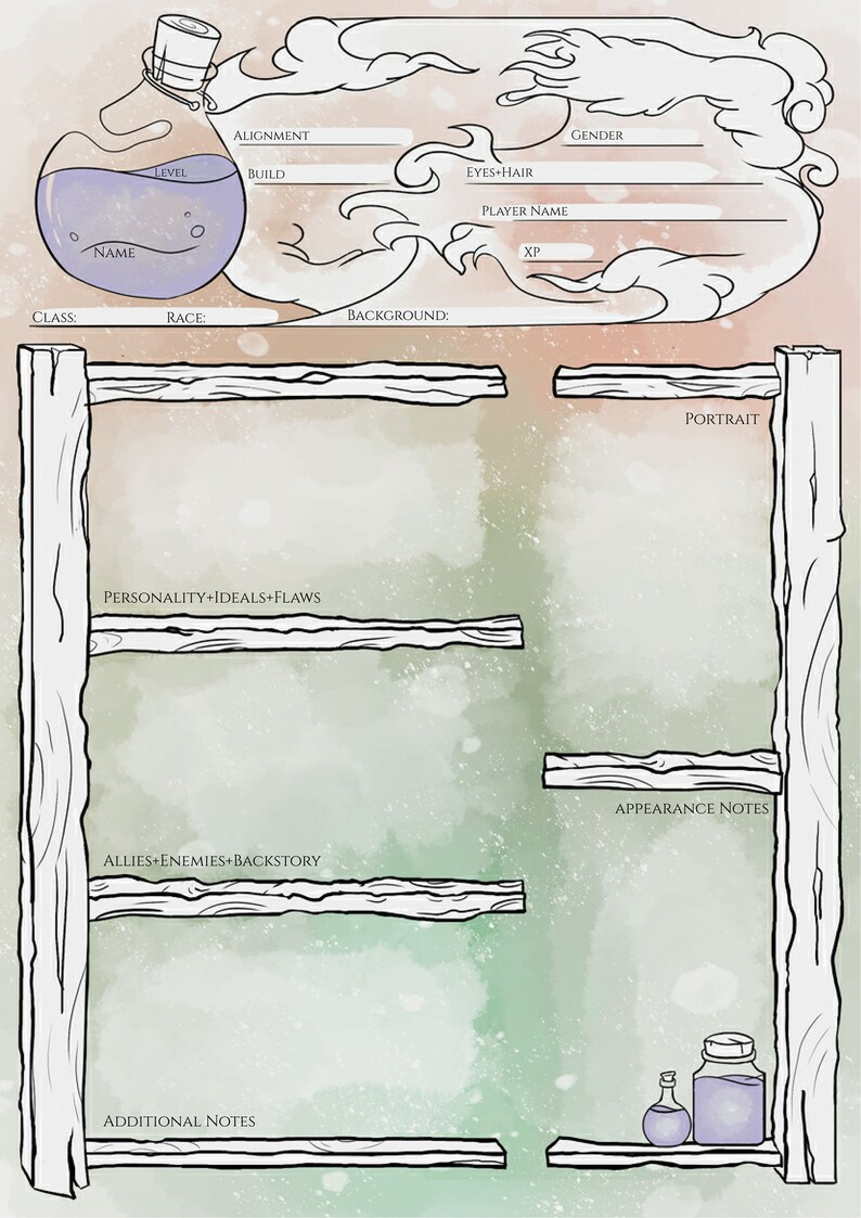 Potion Dnd Character Sheets D&D 5e Ttrpg Printable Dnd - Etsy