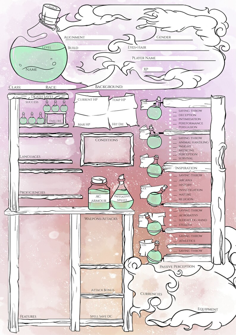 Potion Dnd Character Sheets D&D 5e Ttrpg Printable Dnd | Etsy