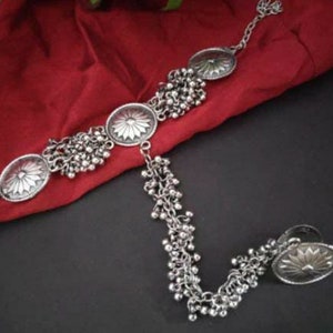 Hand Harness, Haathphool, Silver Oxidised Ghungroo Bracelet, Indian ...