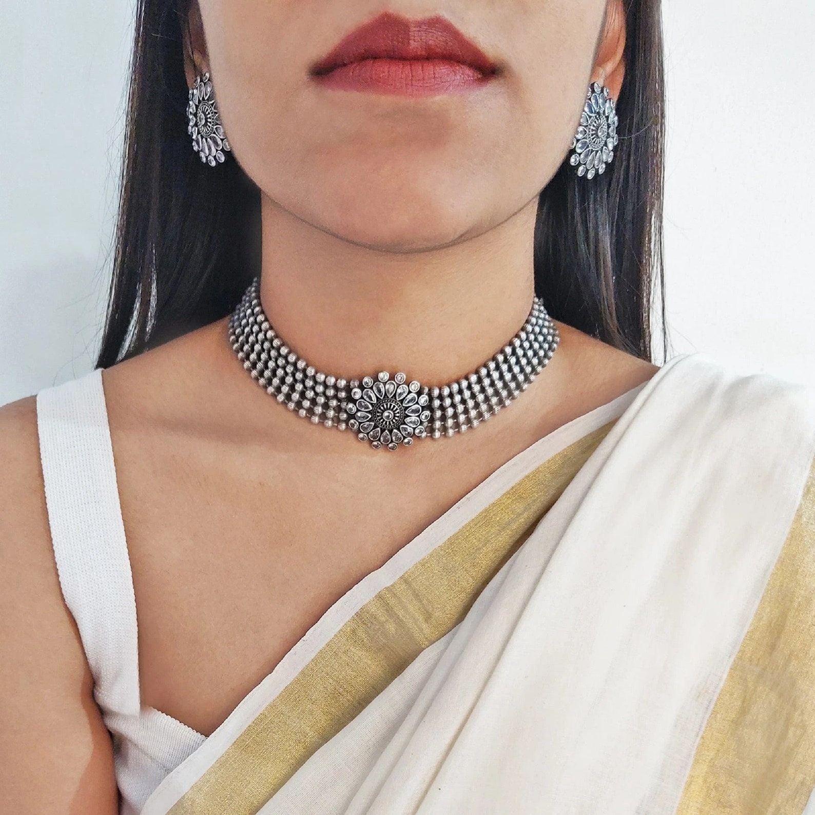 Choker Silver Oxidised Jewelry Set German Silver Choker - Etsy