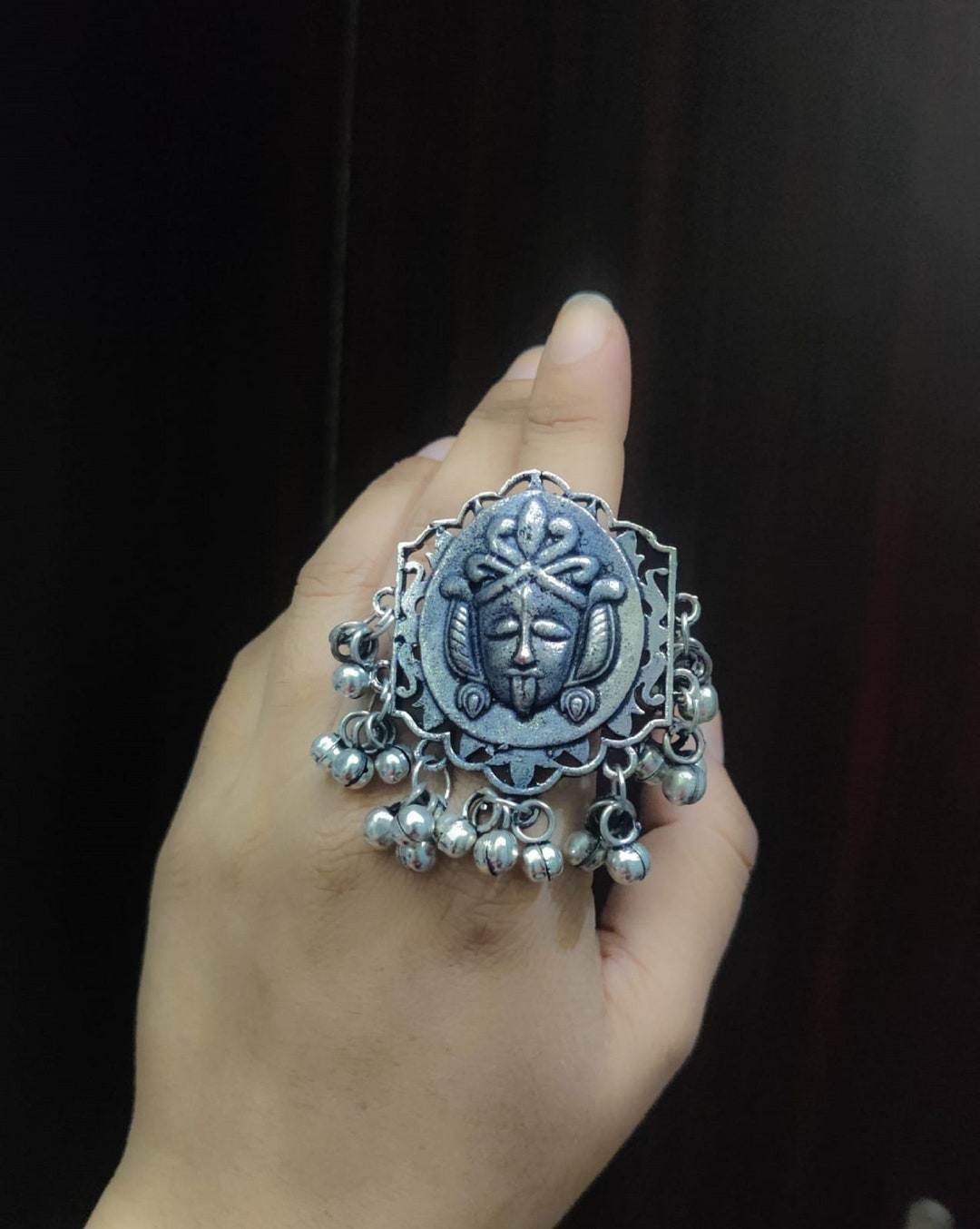 Maa Durga Design Ring, Ethnic Traditional Handmade German Silver ...