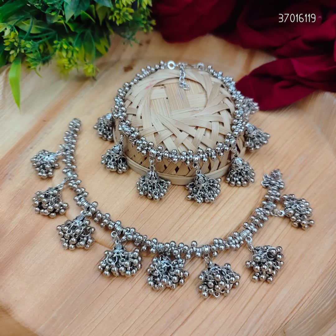 Silver Finish Ghungroo Anklets, Adjustable Indian Payal, Handmade ...