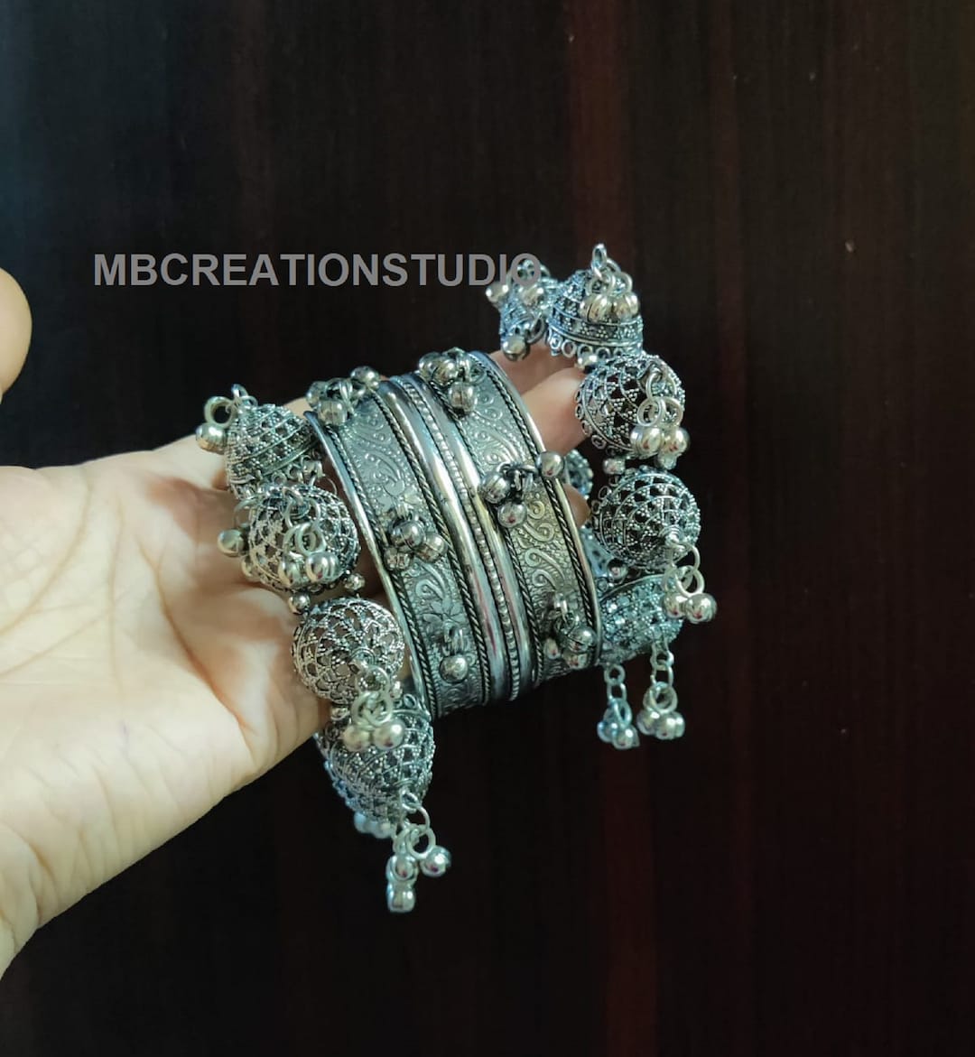 Designer Silver Oxidized Ghungroo Bracelet, Openable, Adjusble Bangles ...