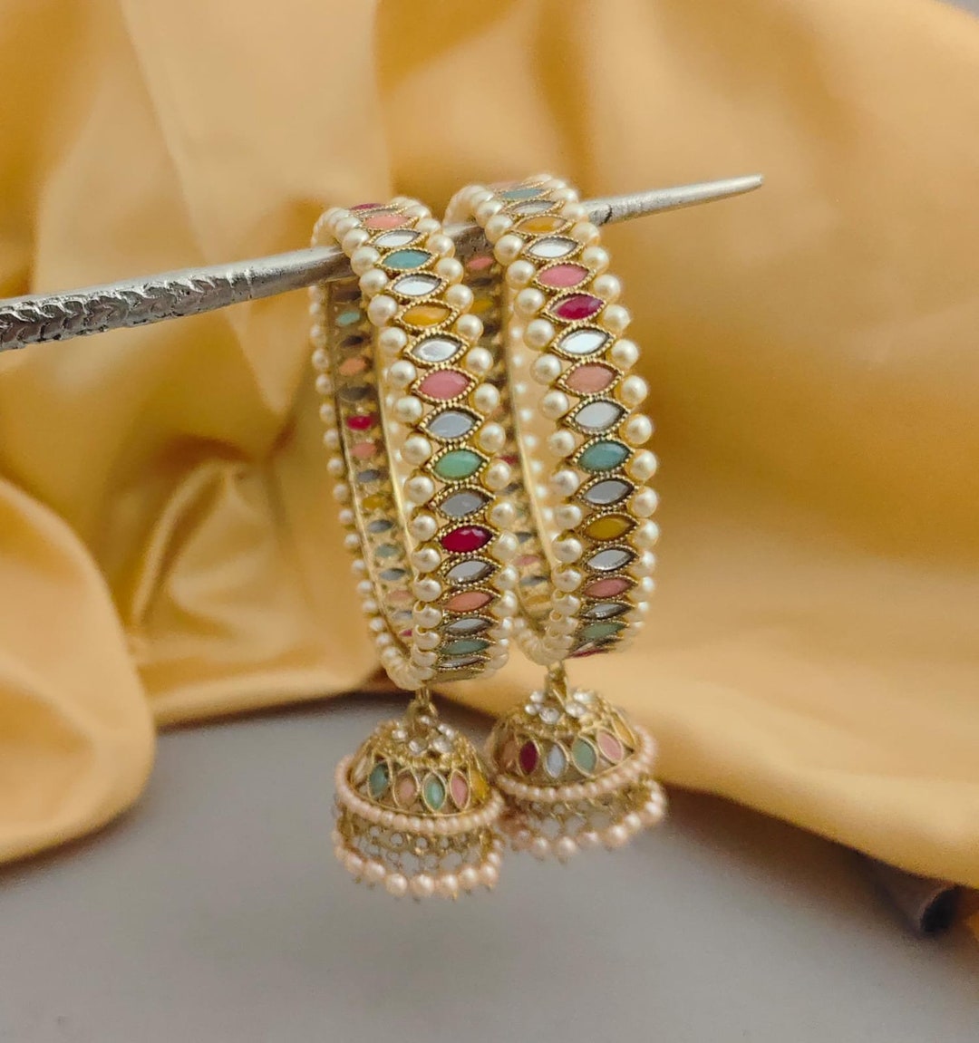 New Arrival Multicolor Stone Mirror Jhumki Bangles, Festival Indian ...