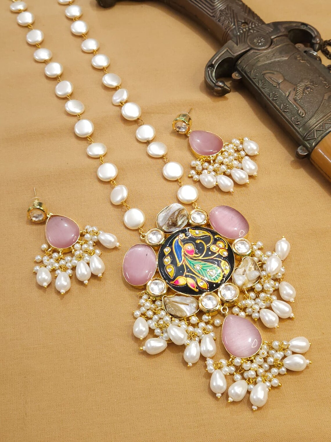 Trending Rajwade Tanjore Stone Stud Fusion Long Necklace and Earrings ...