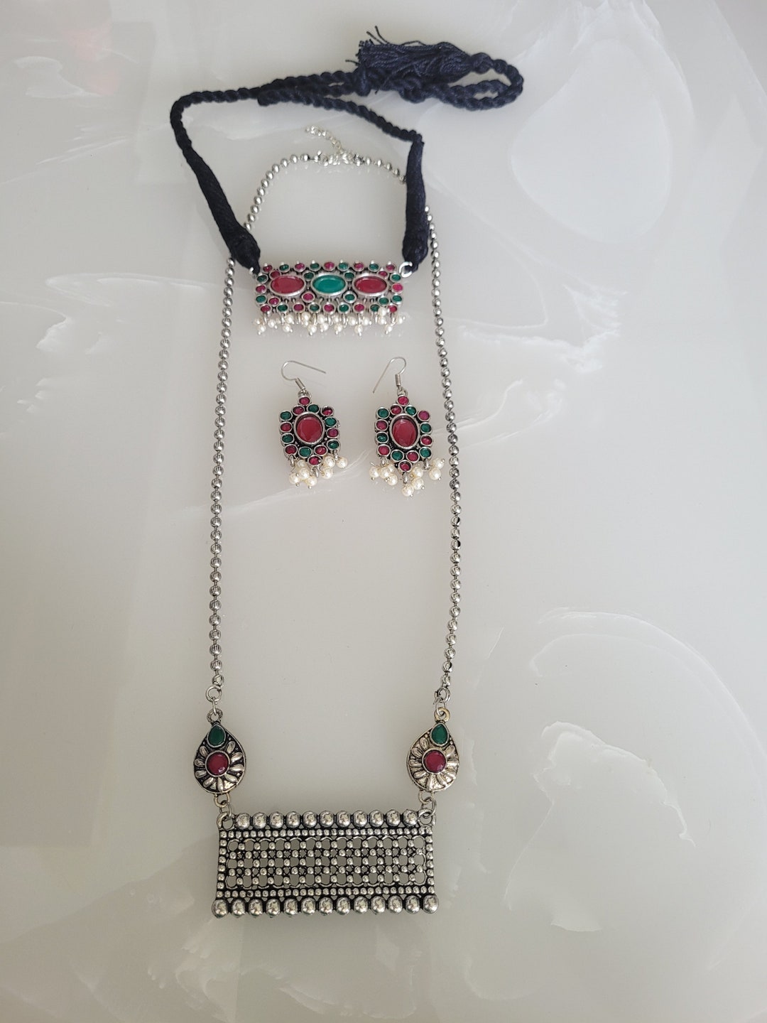 Fusion Jewelry Combo Set of 2 Silver Oxidised Stone Dual - Etsy