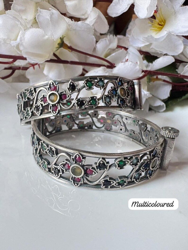 Adjustable Stone Bangle Set, Silver Finish, Indo Western Jewelry ...