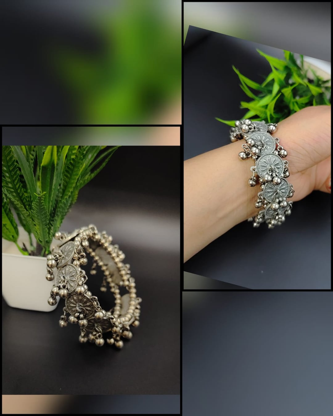 Adjustable Ghungroo Hand Bracelet Silver Oxidised Openable - Etsy