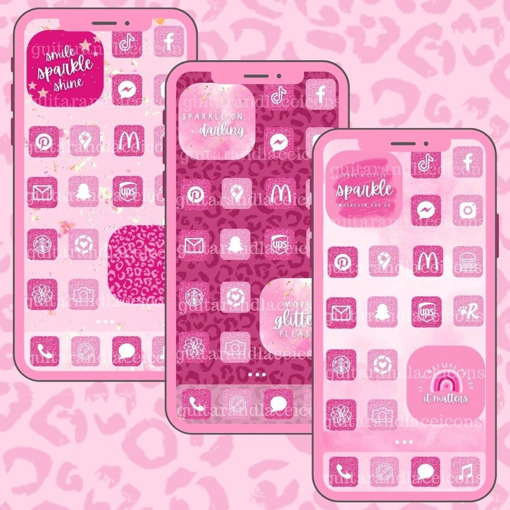 Pink Glitter App Icons Hot Pink Glitter Aesthetic App Icon | Etsy