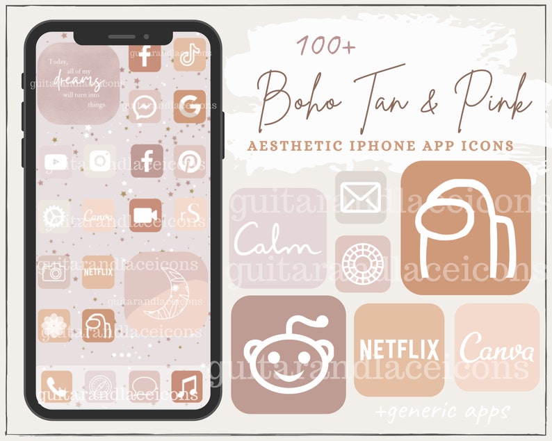 Boho Tan & Pink App Icons Widgets Iphone Apps Android | Etsy