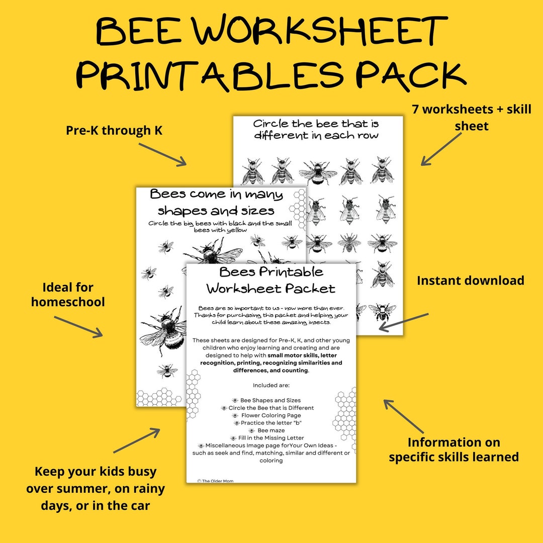Bee Printable Worksheet Packet | Digital Bee Worksheets | Bee ...