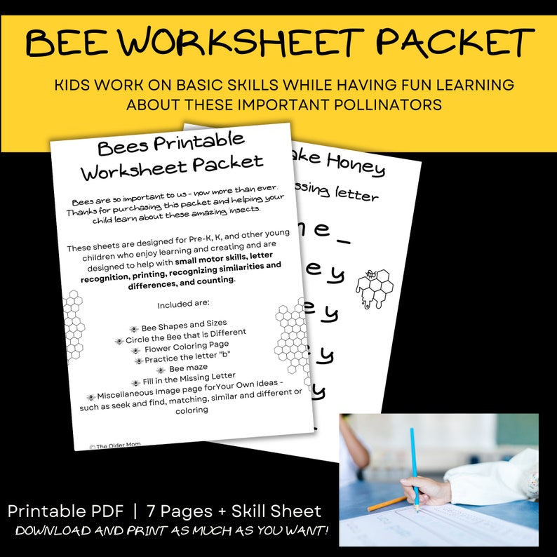Bee Printable Worksheet Packet | Digital Bee Worksheets | Bee ...
