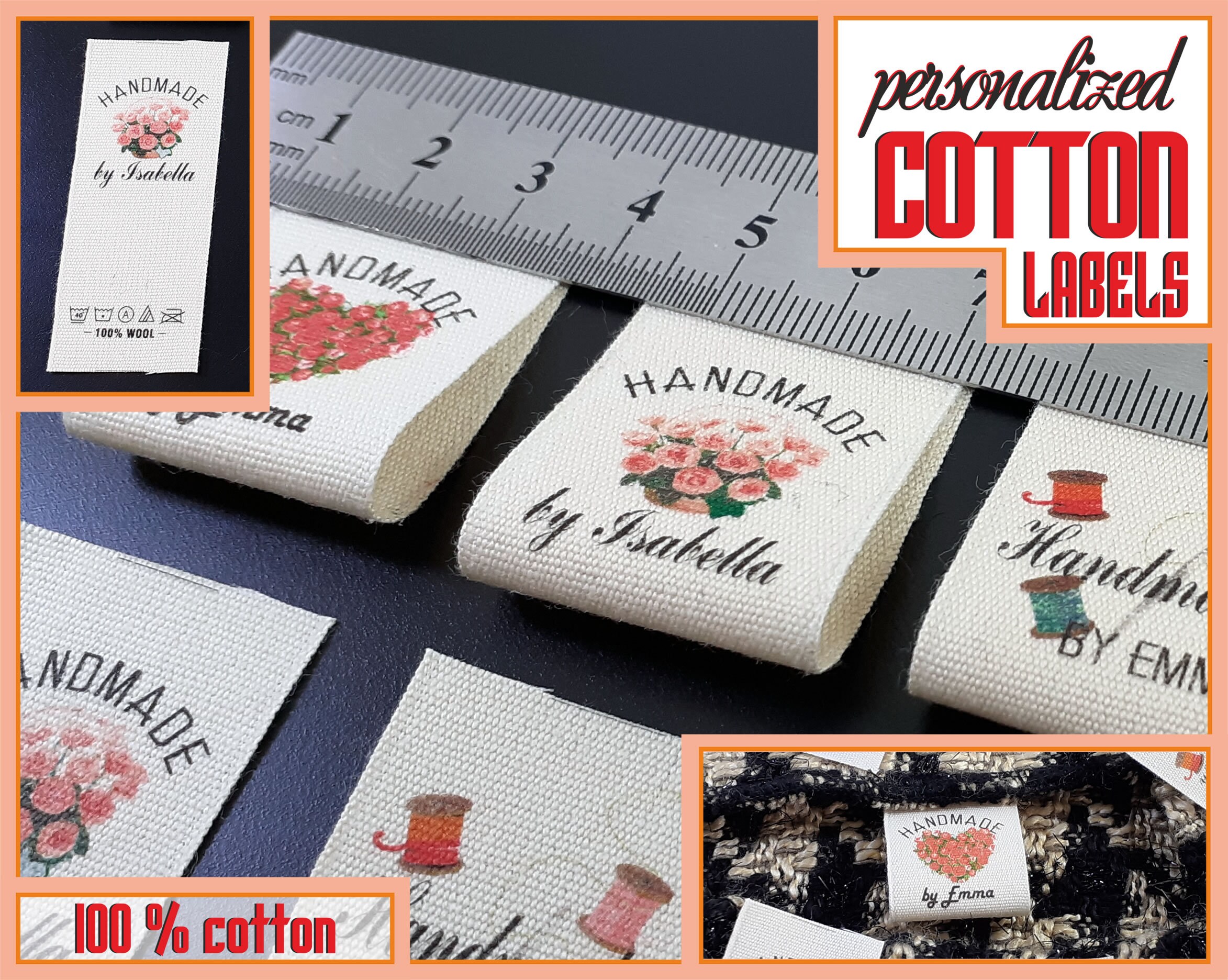 Custom organic cotton labels colored clothing labelsnatural | Etsy