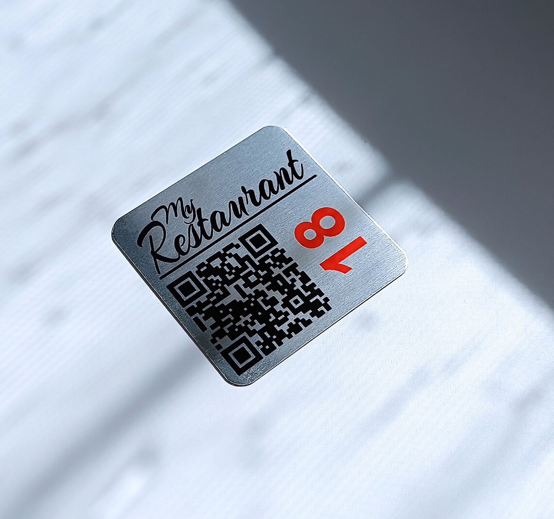 Custom Metal QR Code Sign, Restaurant Menu Table Number Plate, Barcode ...