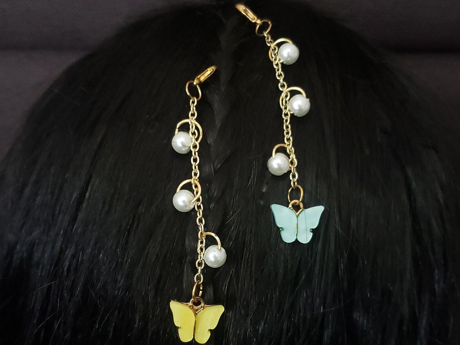 Pastel Marble Gold Butterfly Hair Chain Colorful Gold Butterfly Hair ...