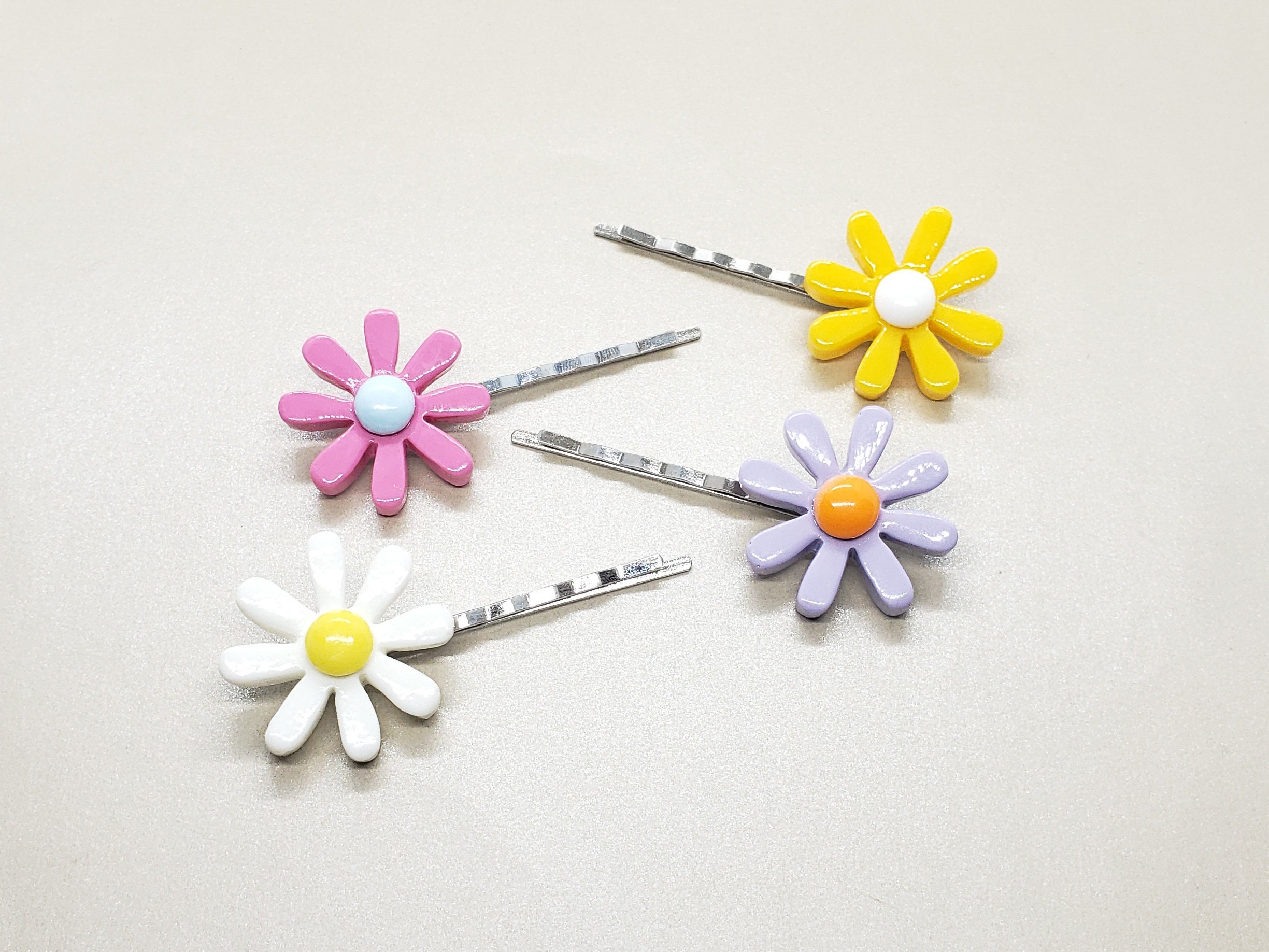 Retro Groovy Pastel Daisy Hair Pins Flower Hair Pins Set of 4 Hair Pin ...