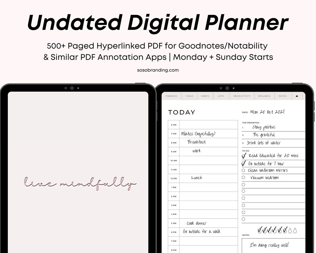 Undated Portrait Digital Planner With Hyperlinks for Goodnotes ...