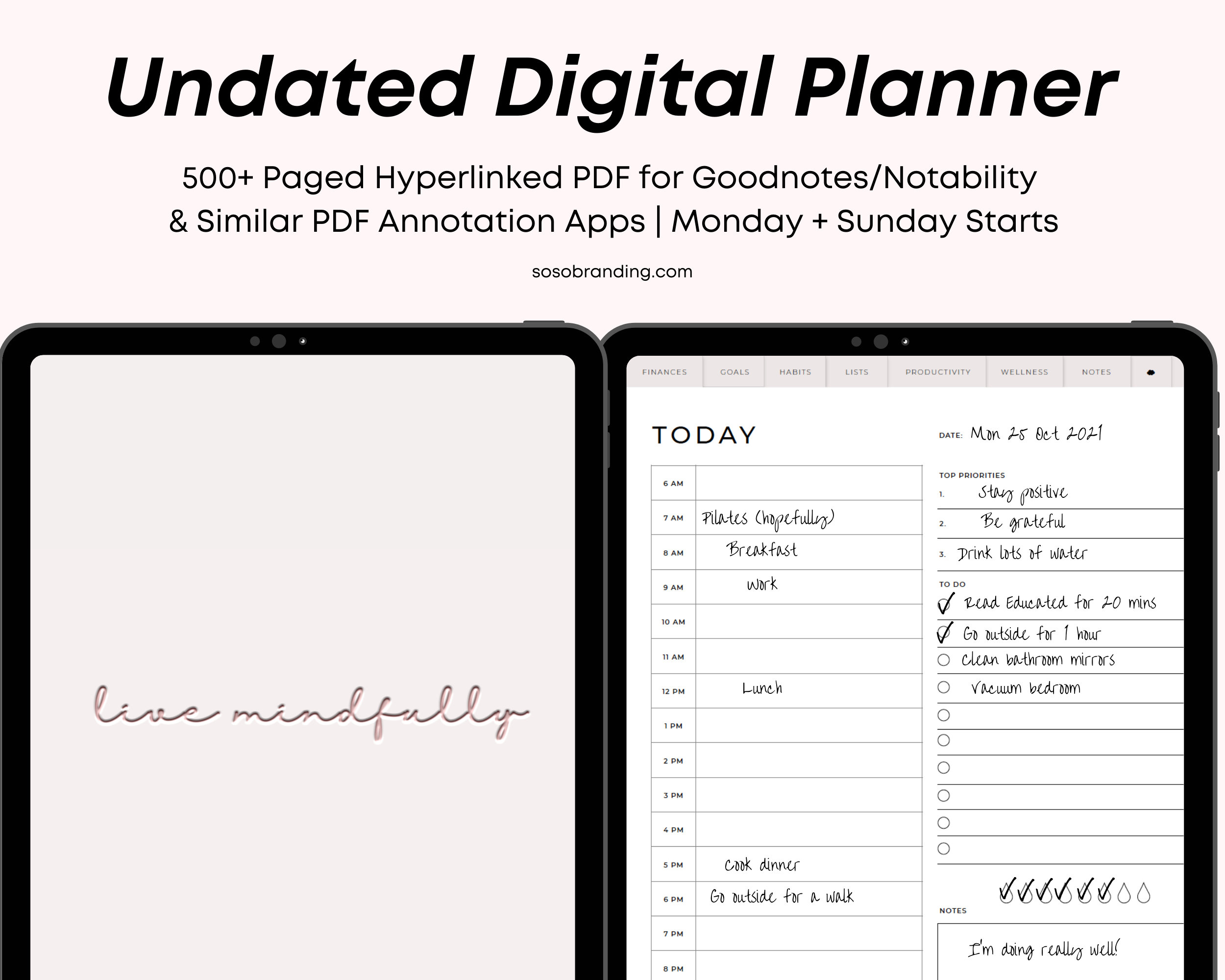 Undated Portrait Digital Planner With Hyperlinks for Goodnotes - Etsy
