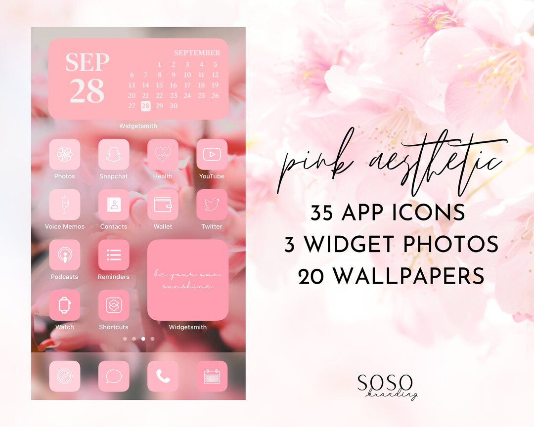 Pink Aesthetic iPhone Ios 14/ios 15 App Icons Widget Photos Widgetsmith ...