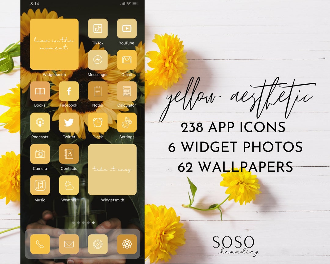 Yellow Sunflowers Lemon Aesthetic | 238 iPhone Ios 14/ios 15 App Icons ...