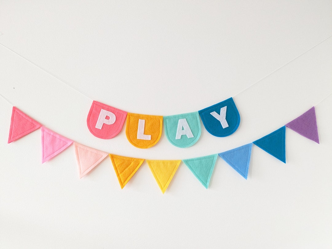 PLAY Wall Sign, Felt Banner, Colorful Playroom Wall Decor, Rainbow ...