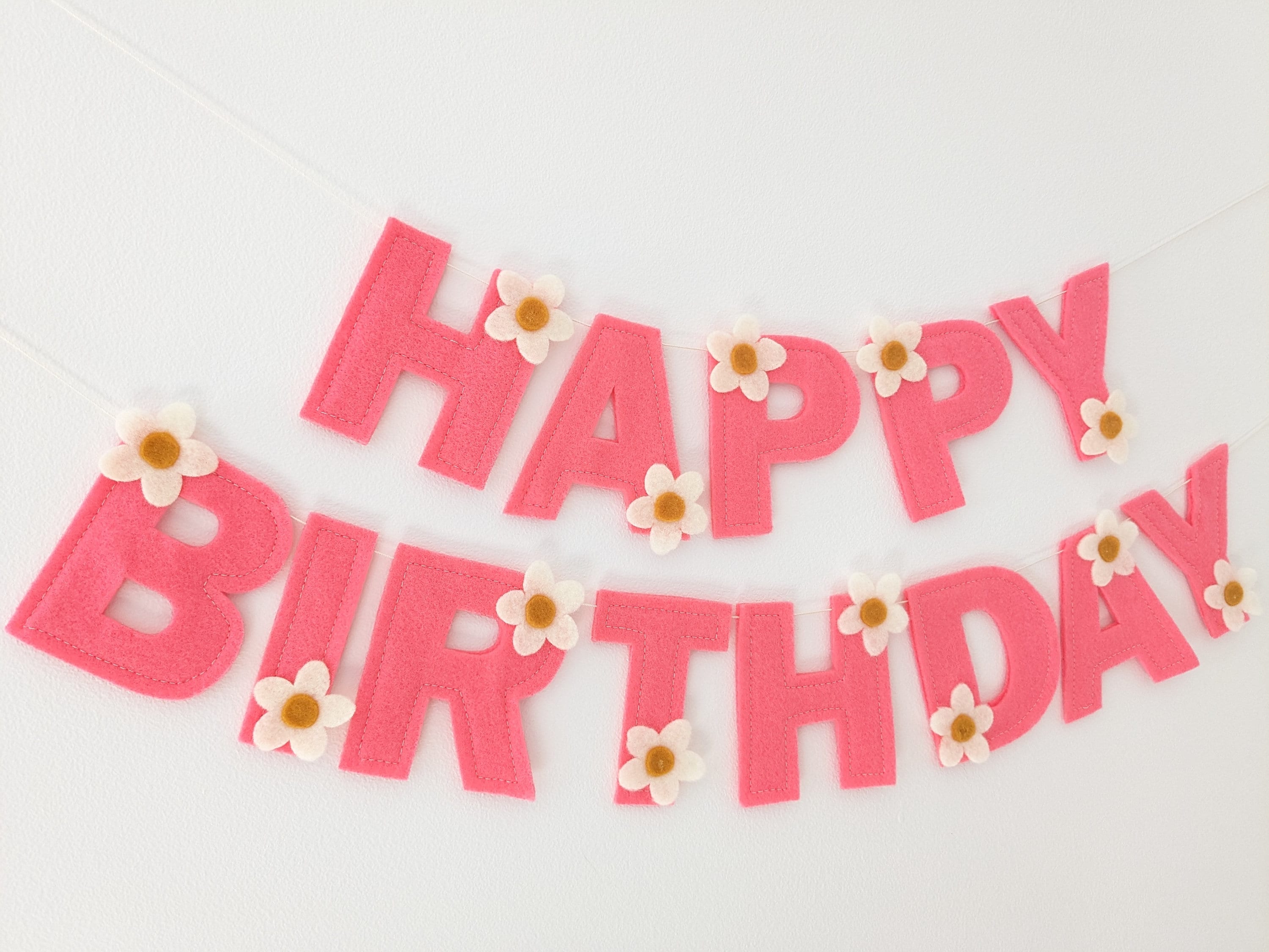 Daisy Happy Birthday Banner Made With Felt, Flowers and Pink Letters ...