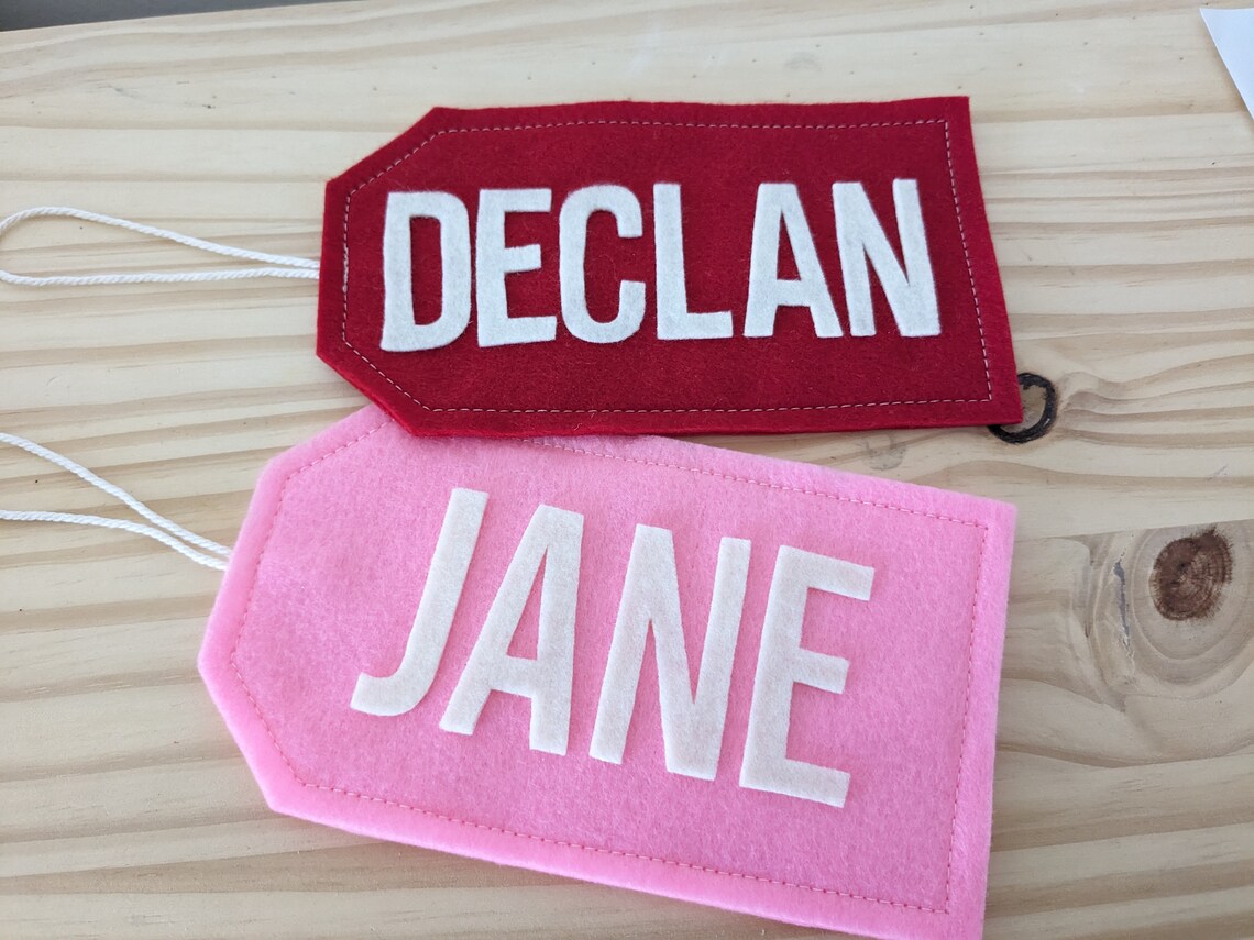Felt NAME TAG, Stocking Tag, Gift Tag, Reusable, Custom Christmas Gift ...