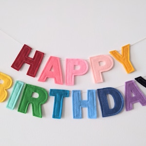 Rainbow Happy Birthday Banner Made With Felt, Ombre Rainbow Colours ...