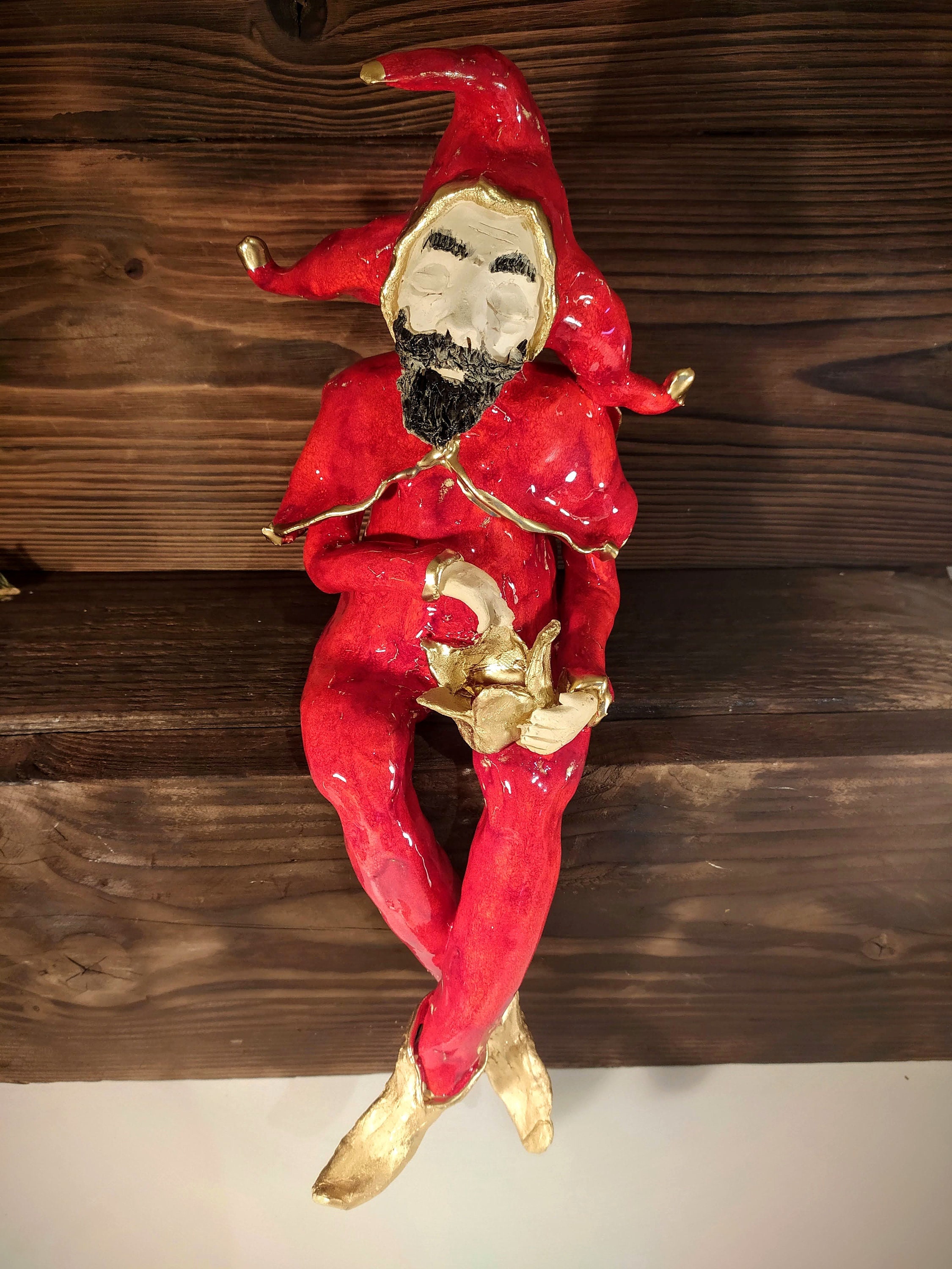 Ceramic Sculpture, Handmade Clay Figure, Jester With Crown Figure ...