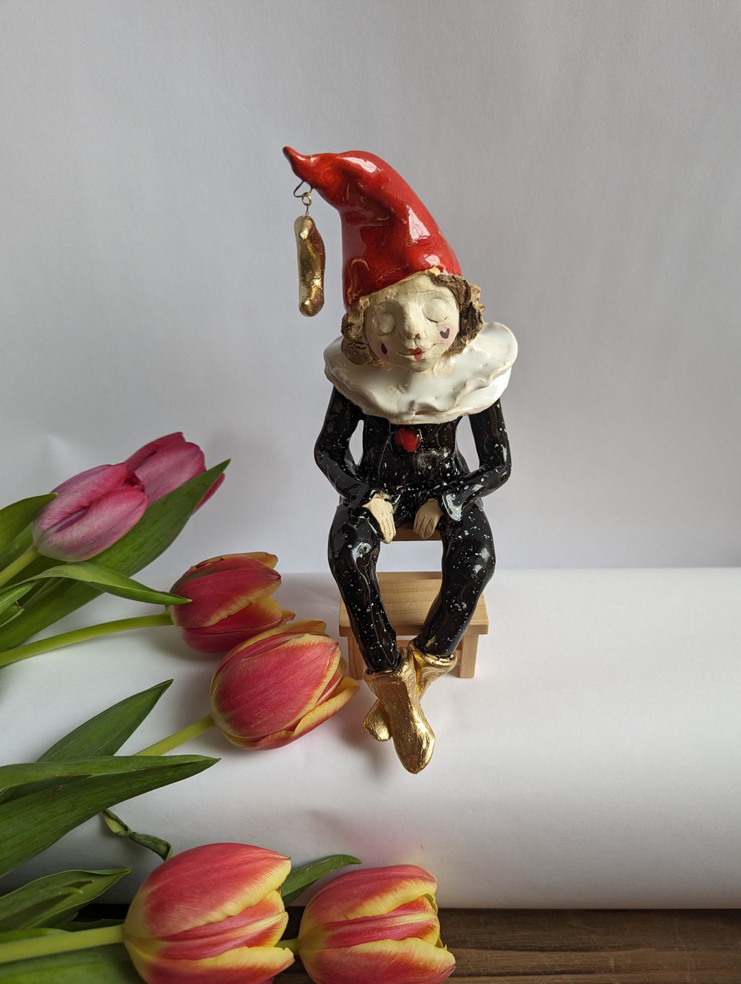 Ceramic Pierrot, Handmade, Harlequin Seated Sculpture,jester, Art ...
