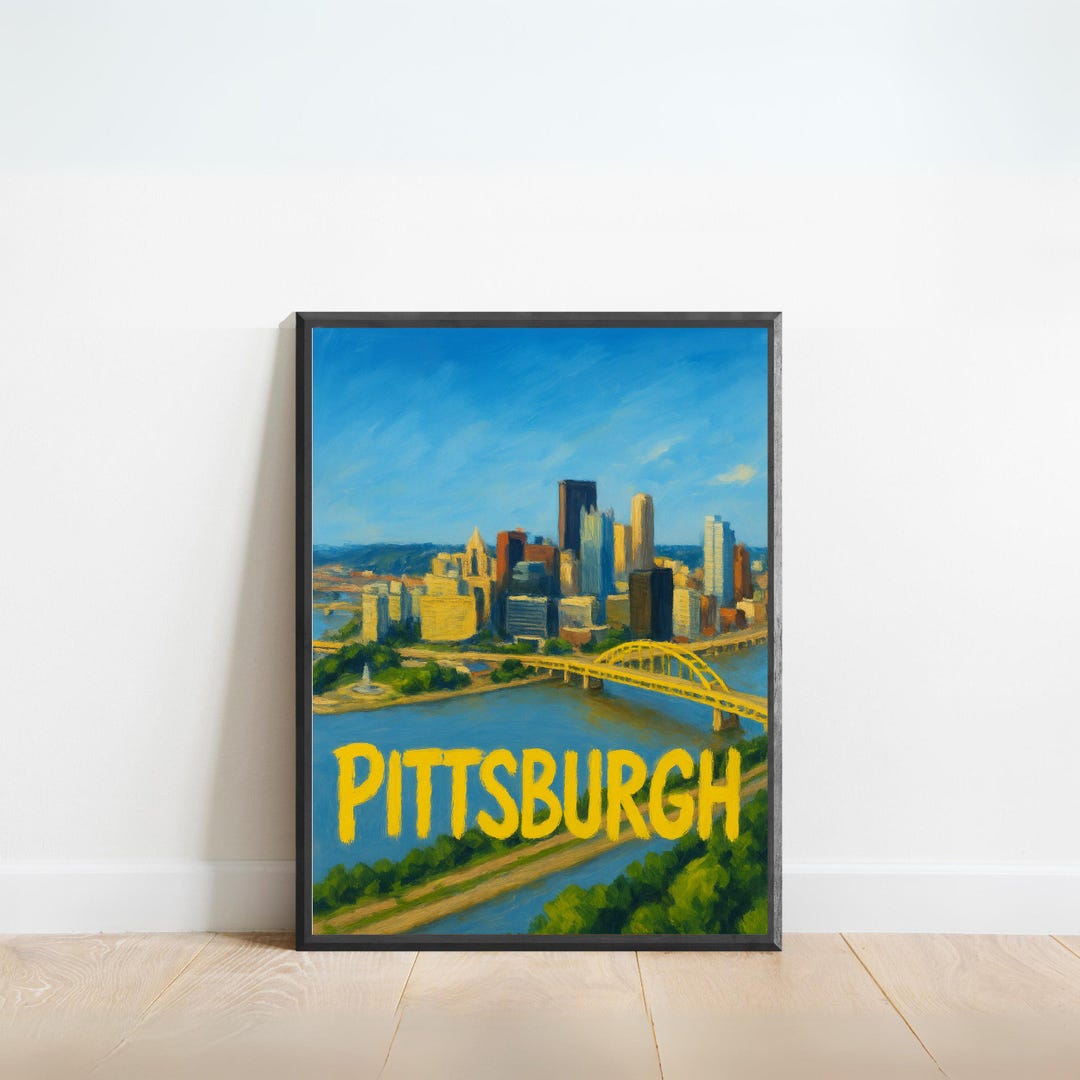 Pittsburgh Poster – Golden Triangle Skyline Wall Art, Three Rivers View ...