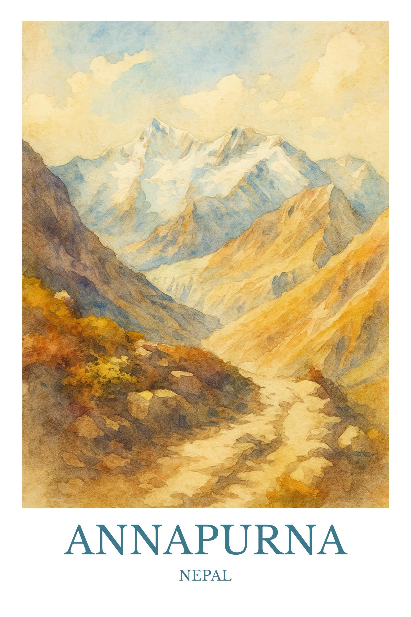 Annapurna, Watercolor Design Poster, Nepal Print, Annapurna Wall Art - Etsy