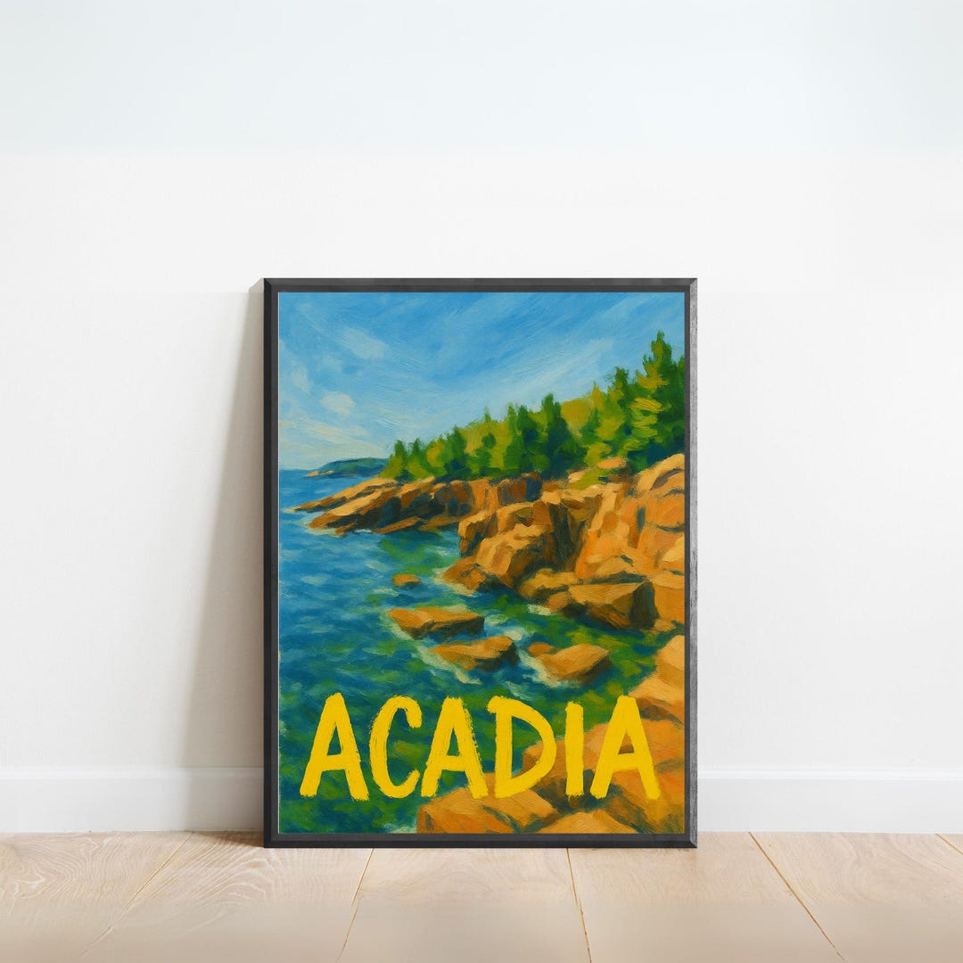 Acadia National Park Poster – Maine Coast Wall Art, Rugged Shoreline ...
