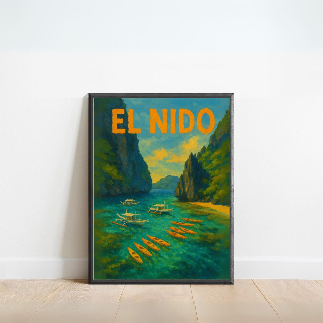 El Nido Poster – Philippines Tropical Coastline Art Print With Kayaks ...