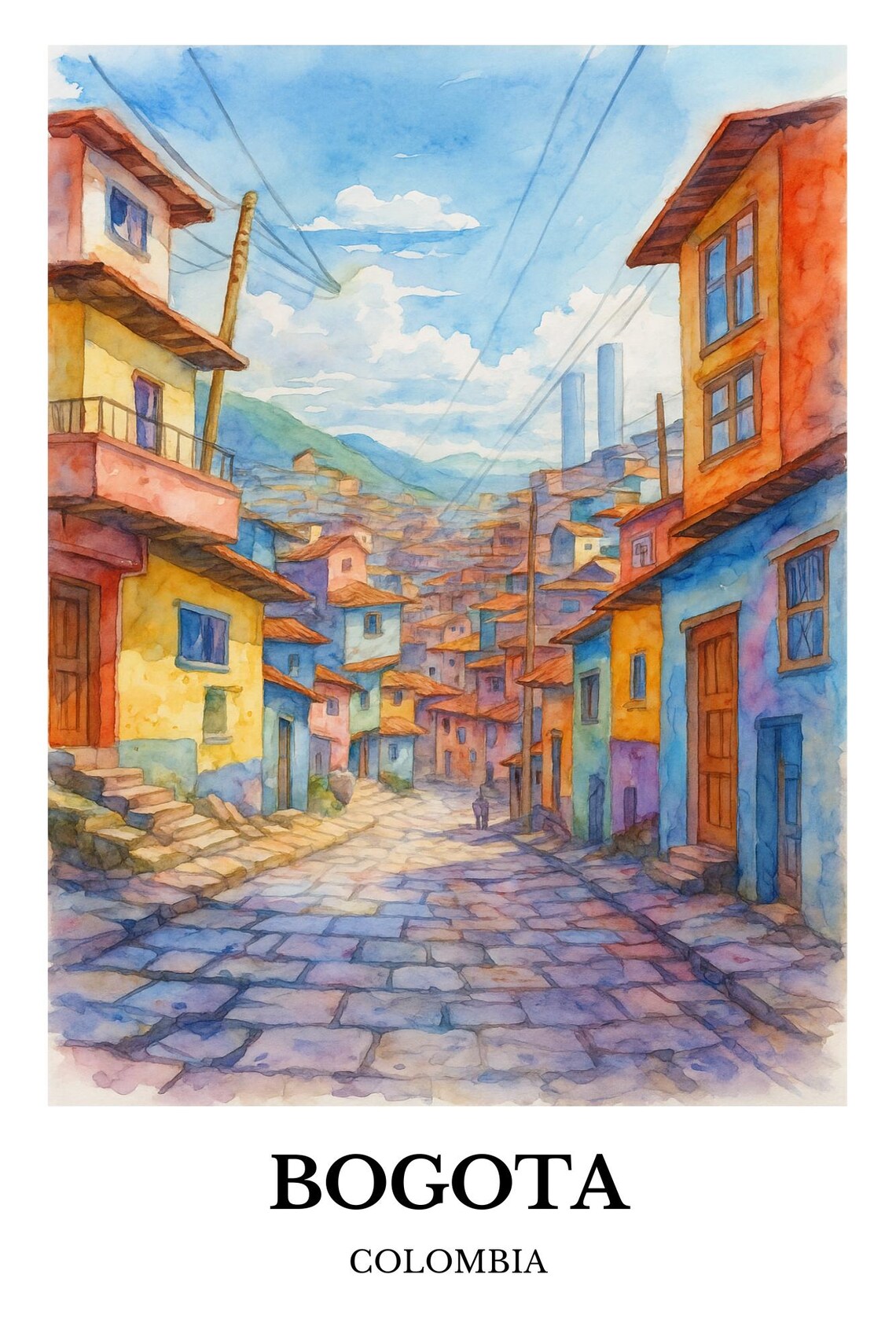 Bogota Poster, Vintage Watercolor Style Street Scene - Etsy