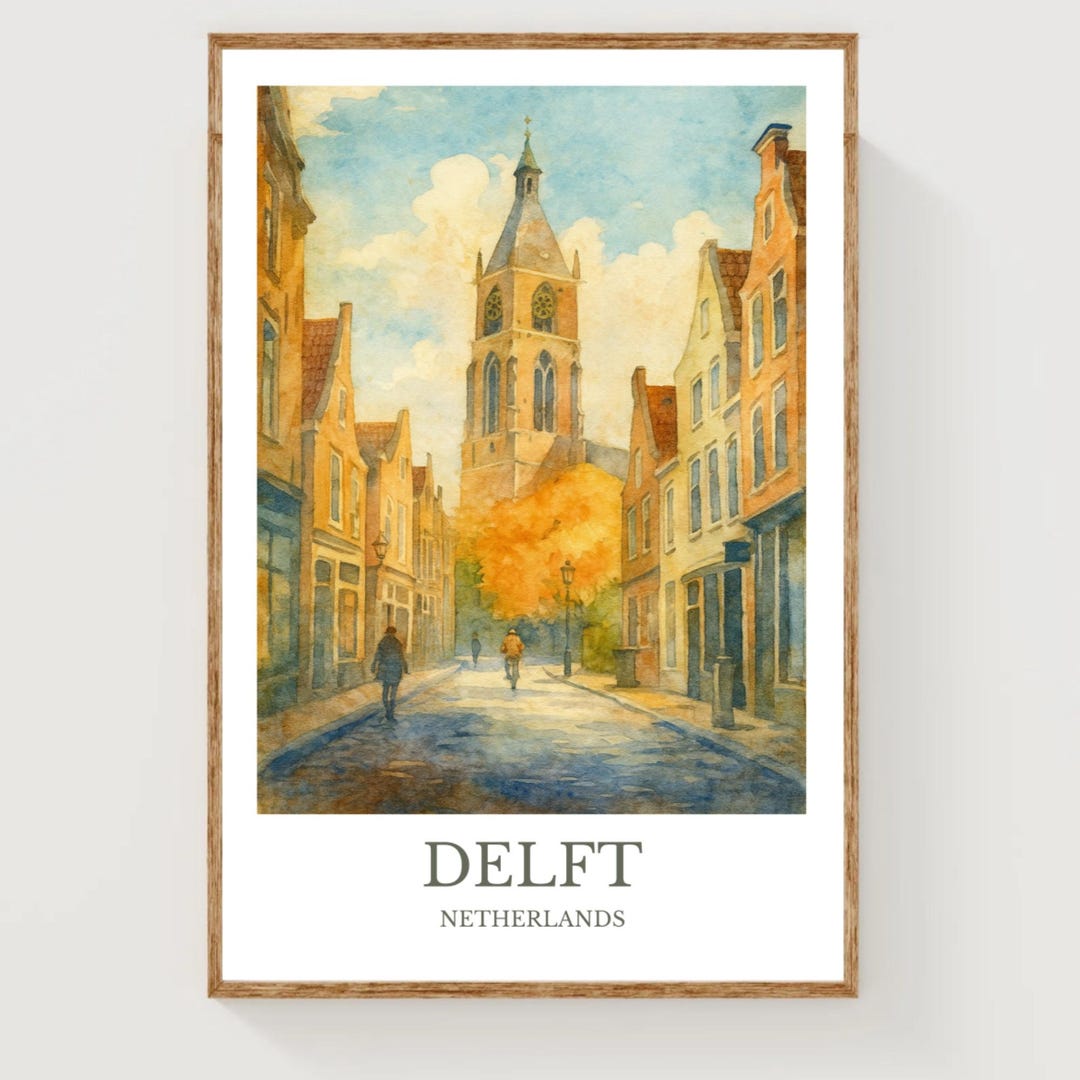 Delft, Watercolor Design Poster, Netherlands Print, Delft Wall Art - Etsy