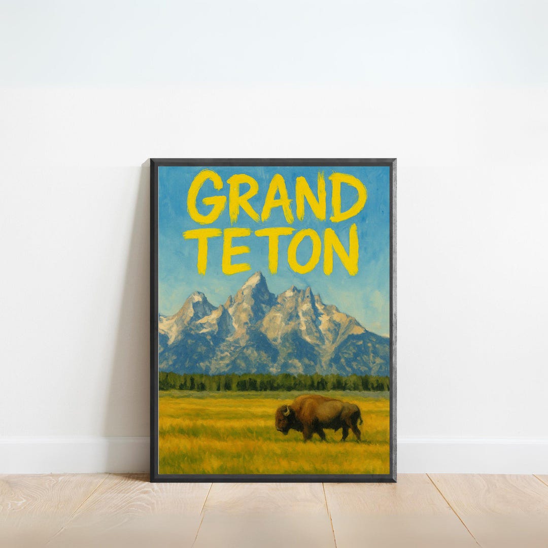 Grand Teton Poster – Wyoming National Park Wall Art, Mountain Landscape ...