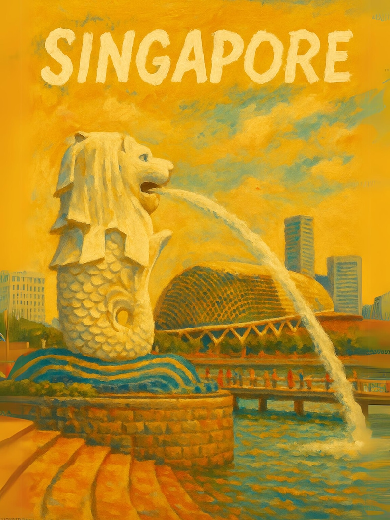 Singapore Poster – Merlion Park Art Print, Iconic Landmark Travel Wall ...