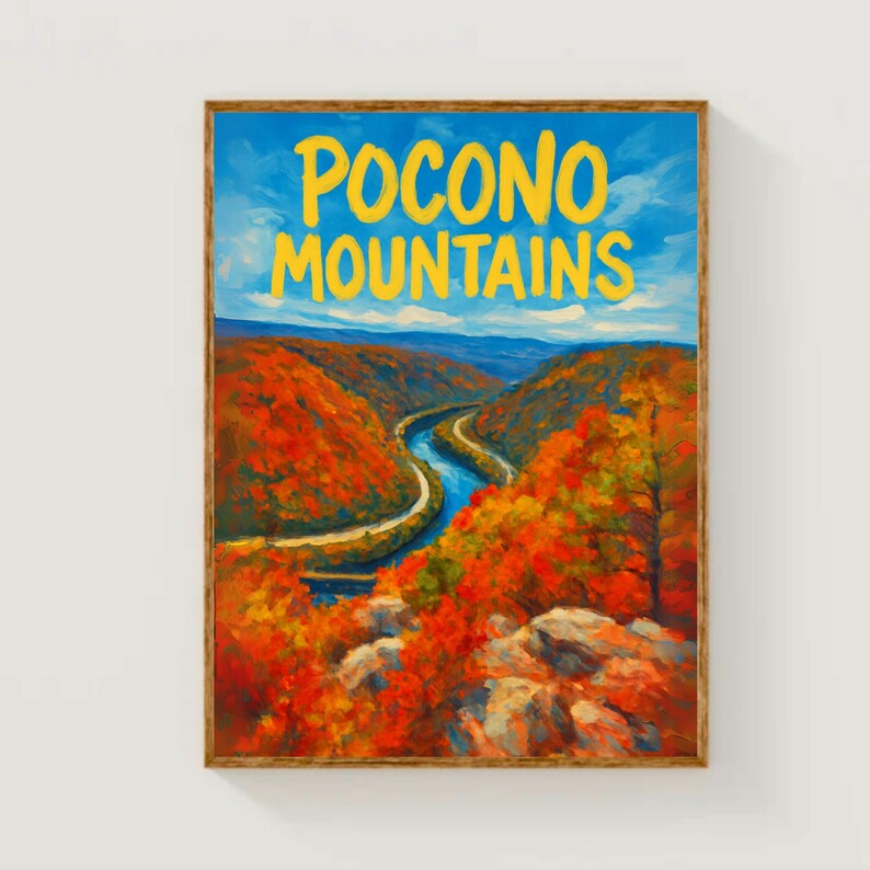 Pocono Mountains Poster – Autumn River Valley Landscape Wall Art ...
