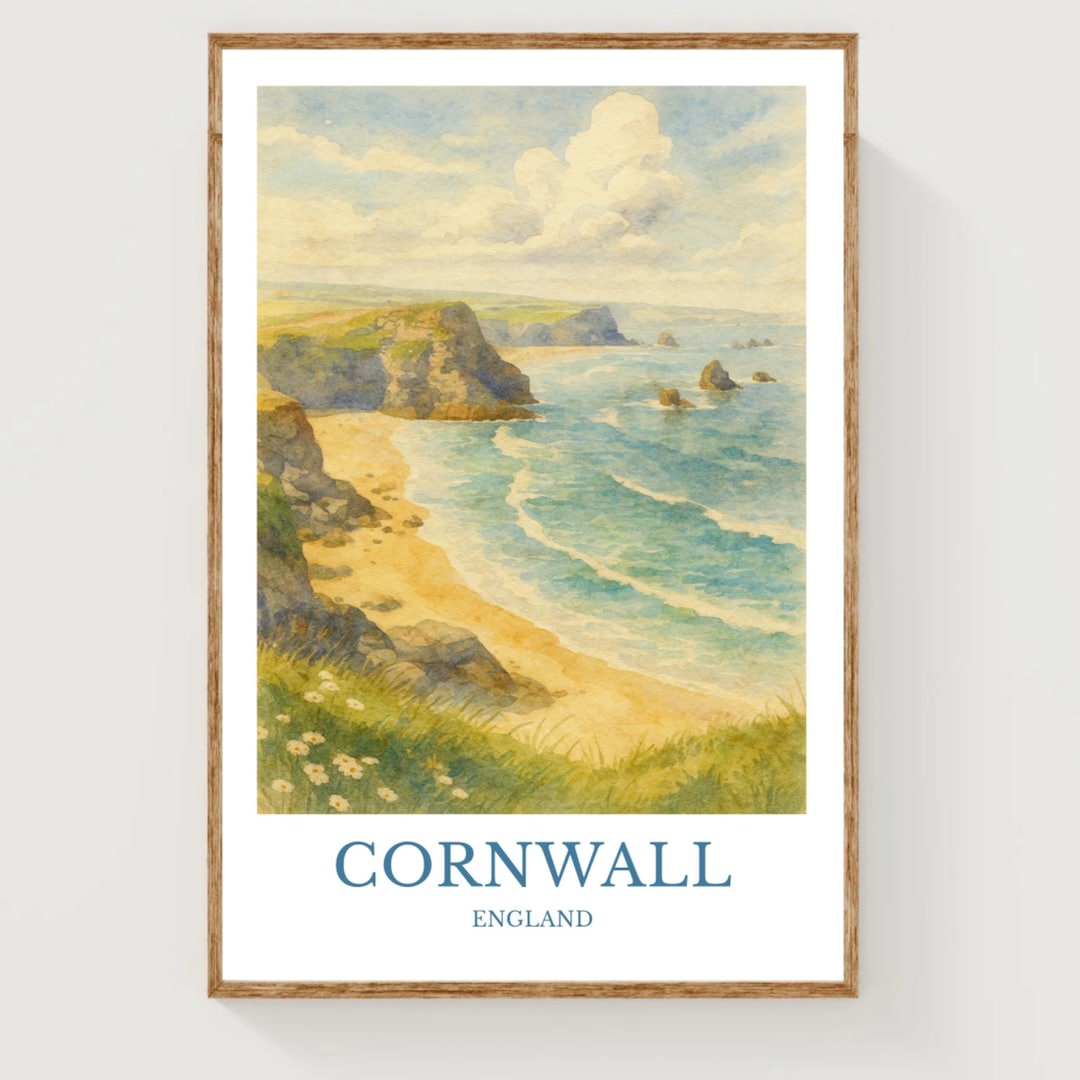 Cornwall, Watercolor Design Poster, England Print, Cornwall Wall Art ...