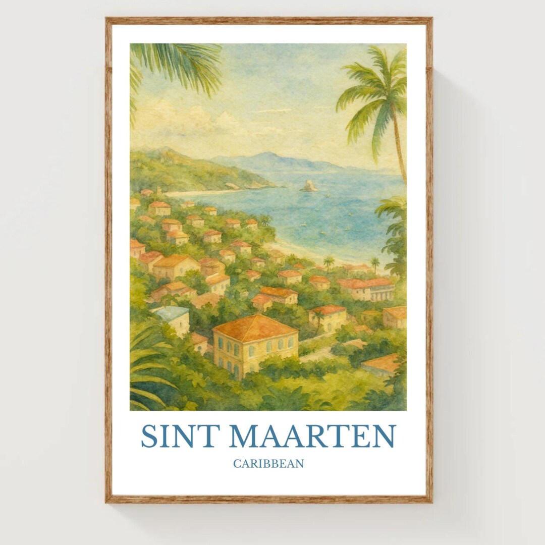Sint Maarten, Watercolor Design Poster, Caribbean Print, Sint Maarten ...