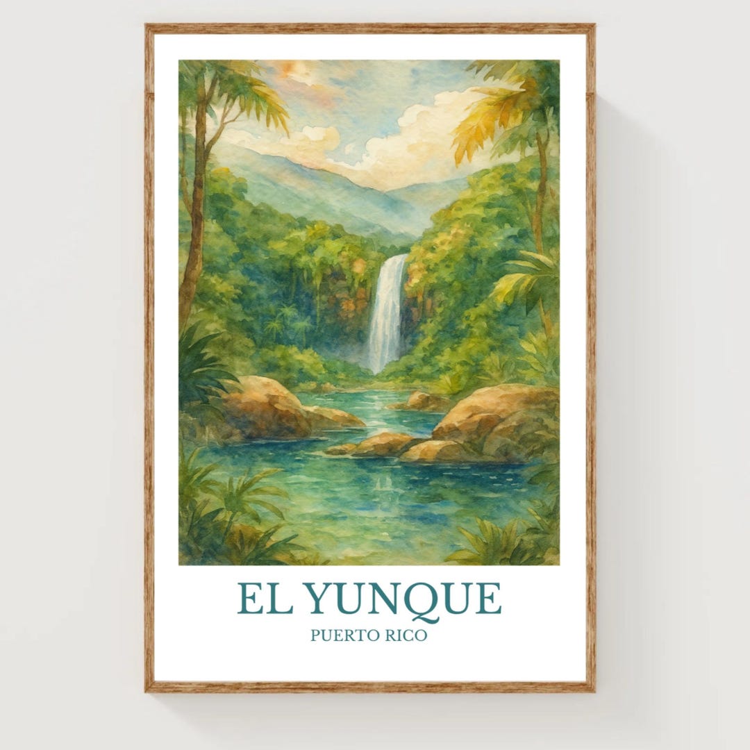 El Yunque, Watercolor Design Poster, Puerto Rico Print, El Yunque Wall ...