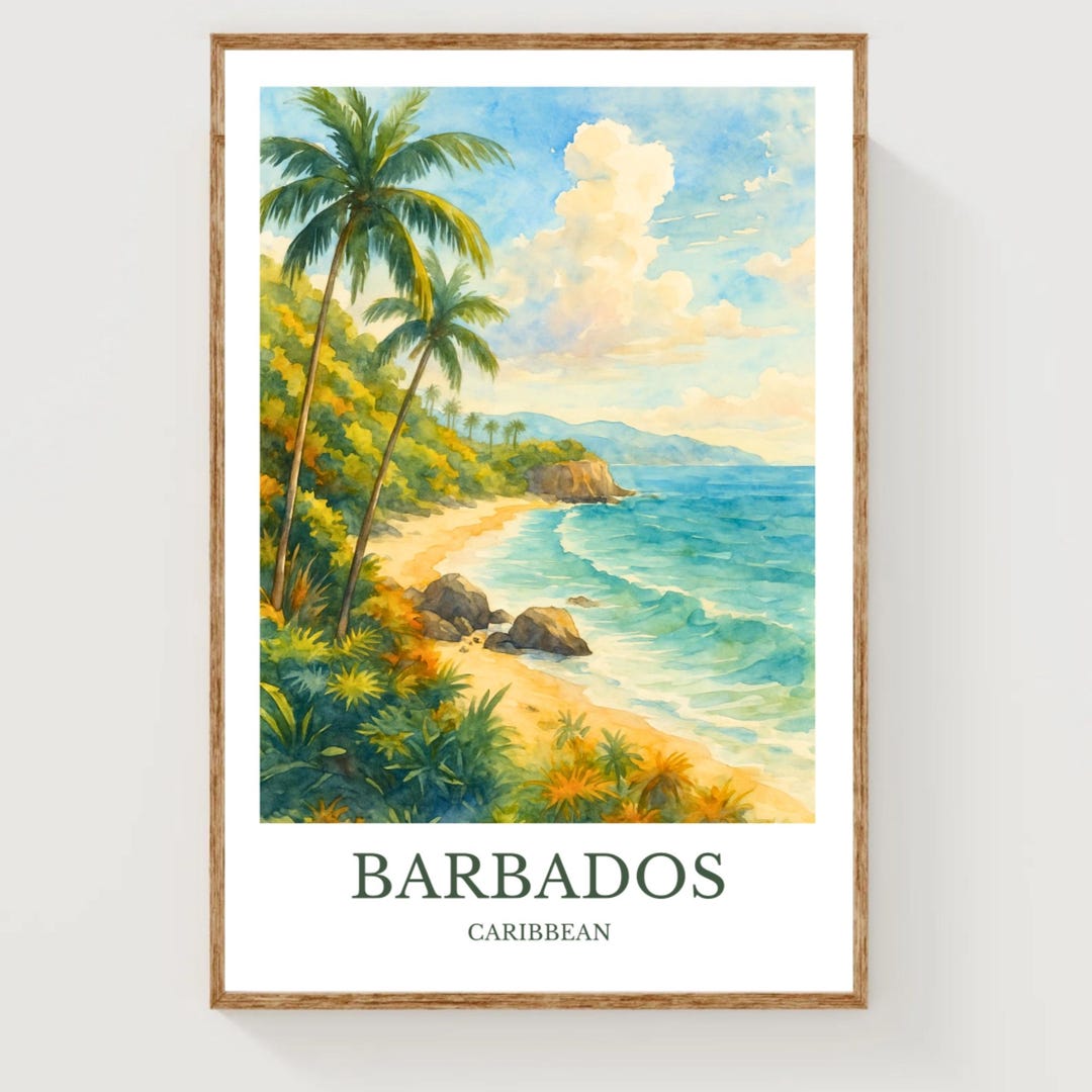 Barbados Print, Vintage Watercolor Style Travel Poster - Etsy