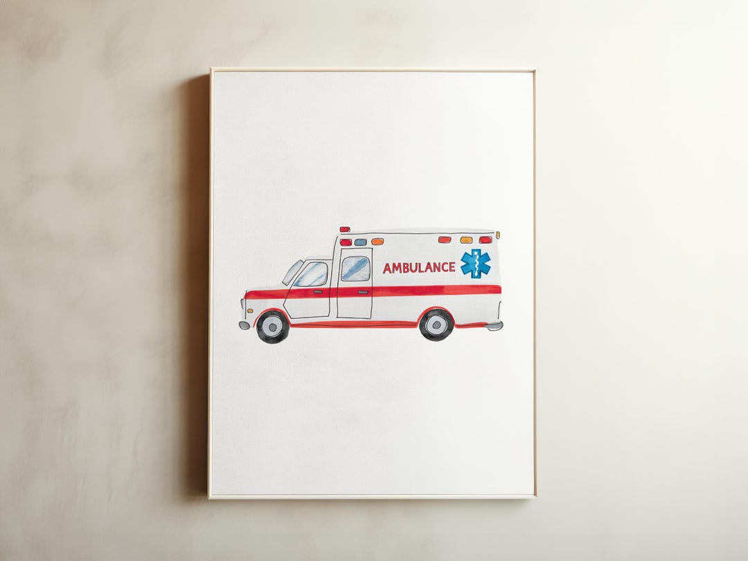 Ambulance Print, Ambulance Poster, Emergency Service Wall Art, Rescue ...