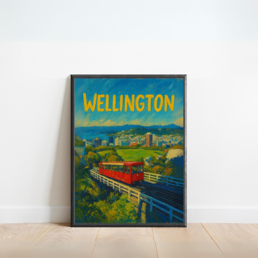 Wellington Poster – Vibrant New Zealand Travel Print, Cable Car Wall ...
