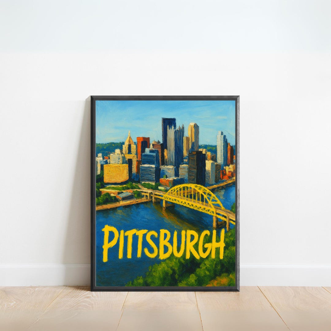 Pittsburgh Poster – Skyline and Bridge Wall Art, Pennsylvania Cityscape ...