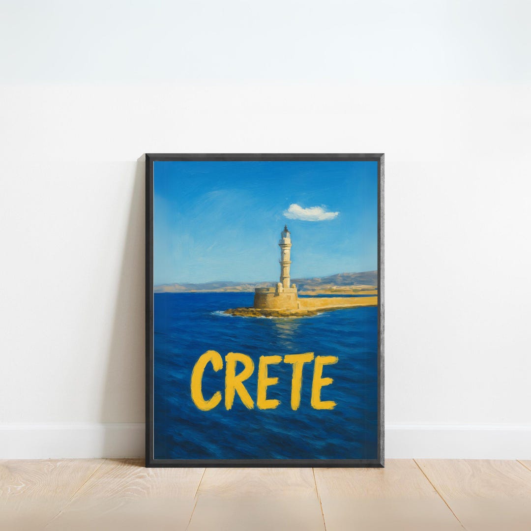 Crete Poster – Chania Lighthouse Wall Art, Greece Coastal Travel Print ...
