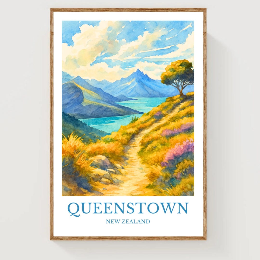 Queenstown New Zealand Poster: Vintage Watercolor Landscape - Etsy