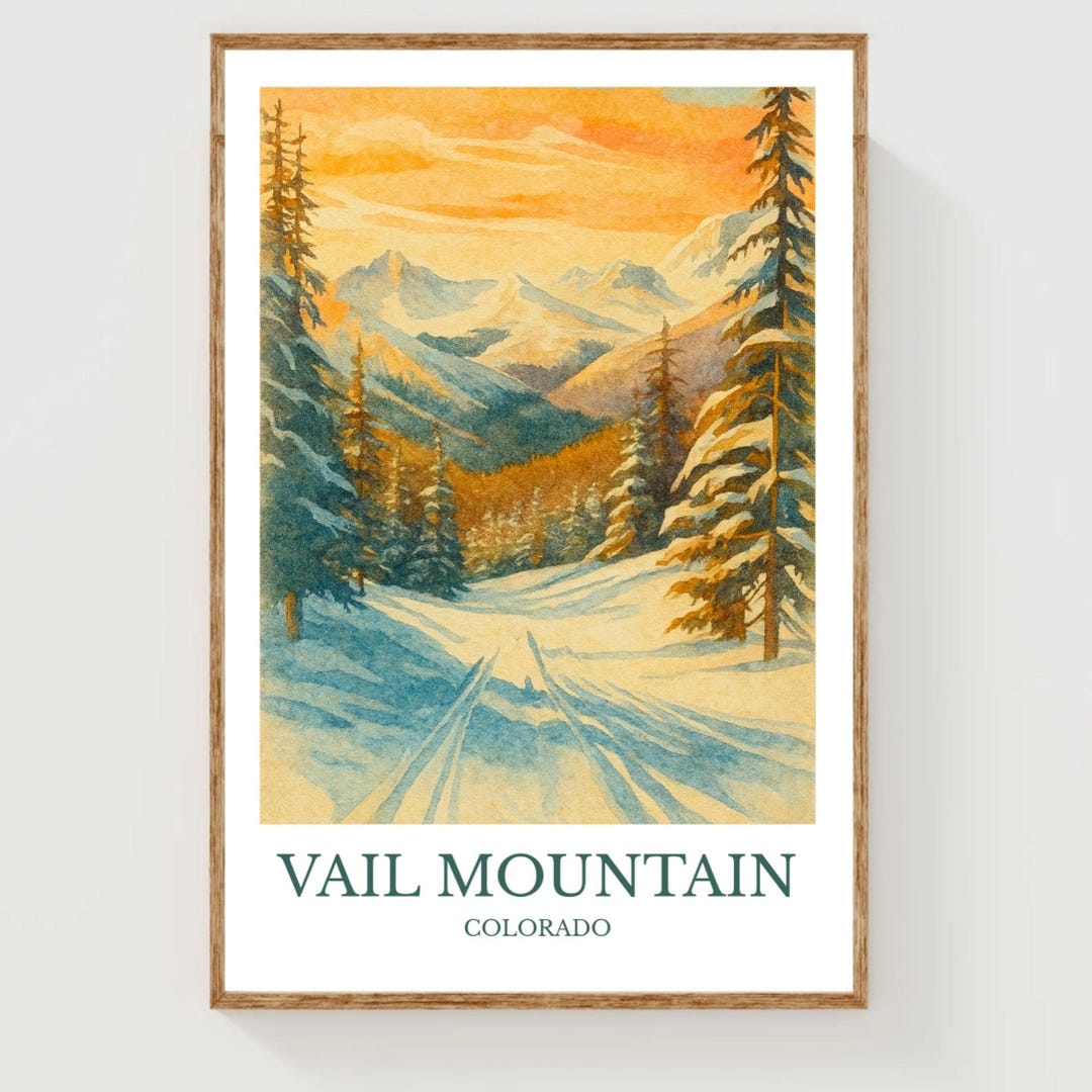 Vail Mountain, Watercolor Design Poster, Colorado Print, Vail Wall Art ...