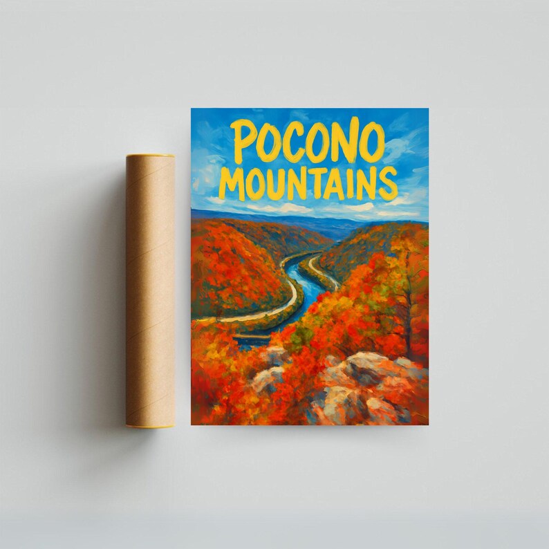 Pocono Mountains Poster – Autumn River Valley Landscape Wall Art ...